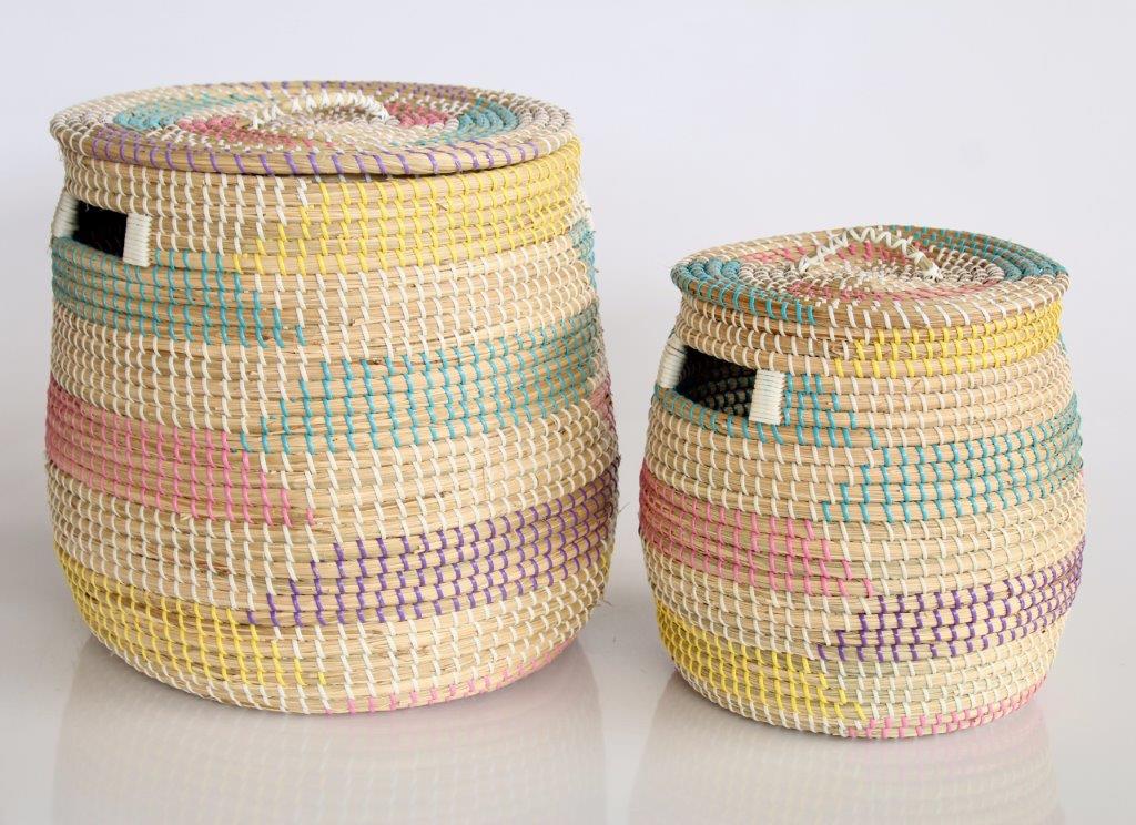 MULTI-COLORED BASKET / LID – Lemon Tree Interiors